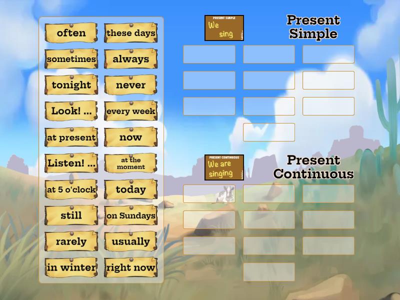 Present Simple vs Present Continuous adverbs of time - Group sort