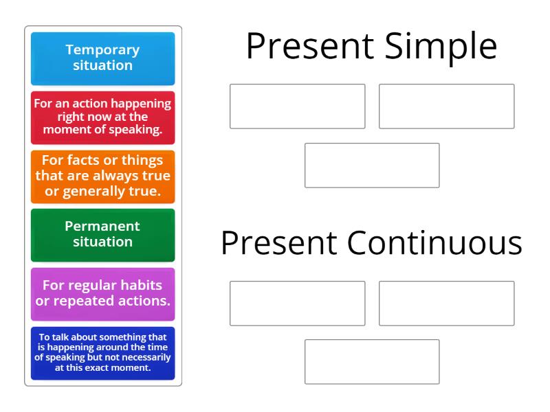 Present Simple Vs. Present Continuous - Group sort