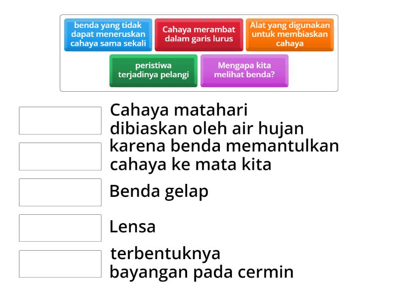 SOAL IPAS KELAS 5 SEMESTER 1 MATERI CAHAYA - Match up