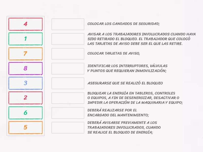 proceso de candadeo y etiquetado - Une las parejas