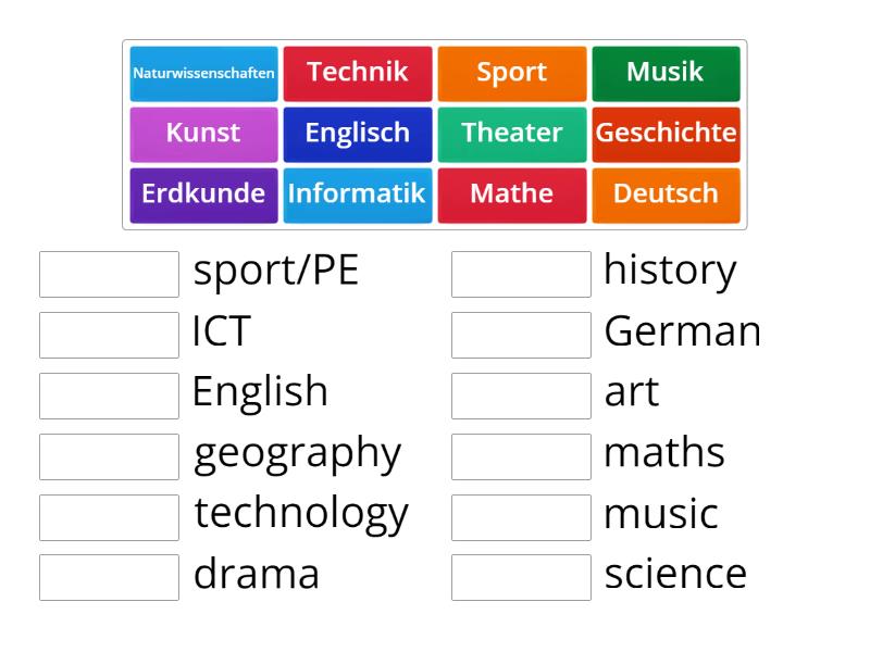 School subjects - German - Match up