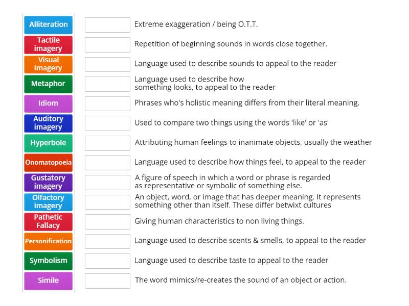 Figurative/Descriptive Language Definitions - Match up