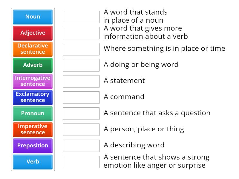 Word classes and sentence functions - Match up