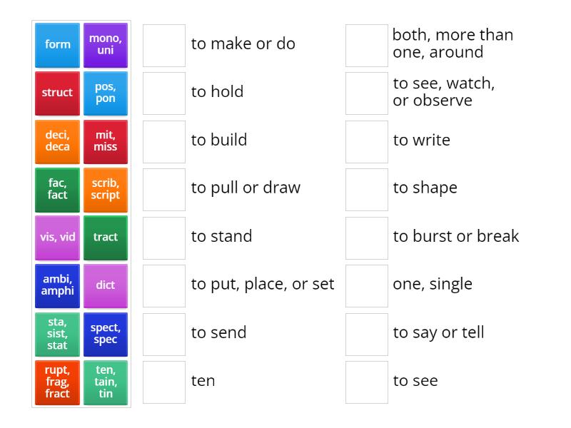 Root Words - grade 6 DMS - Match up