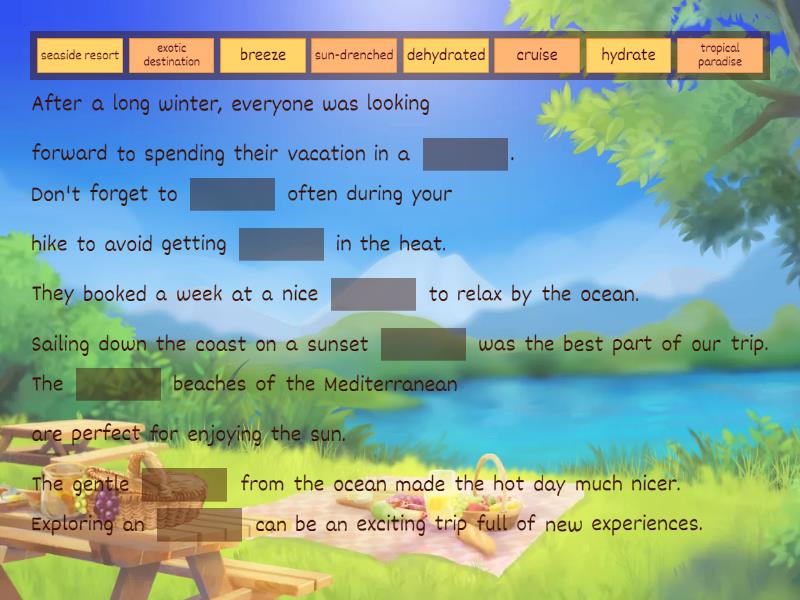 Summer Vocabulary A2-B1 - Complete the sentence