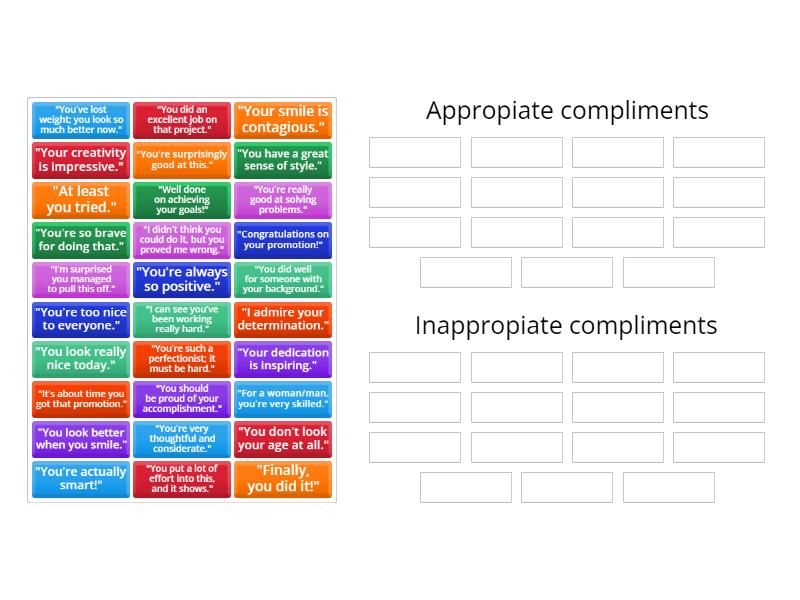 appropiate vs inappropiate compliments - Group sort