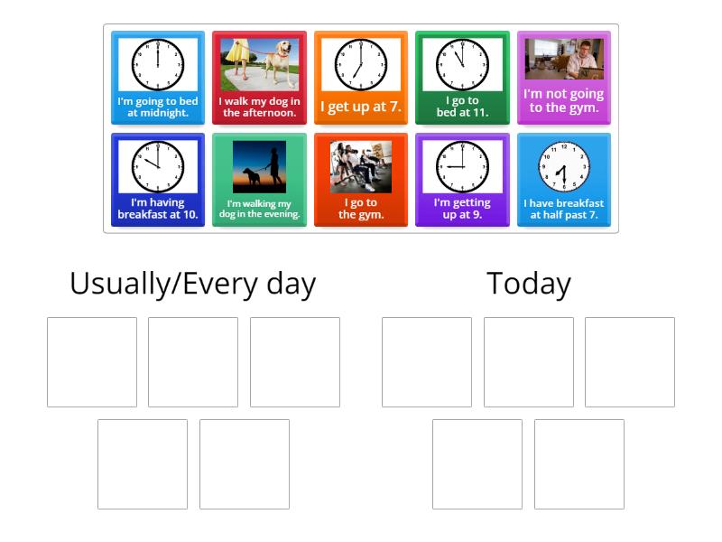 Usually/Today Present Simple/Present Continuous - Group sort