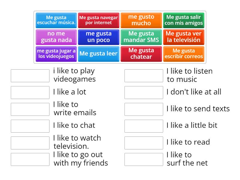 Unidad 2- Modulo 1 - me gusta + infinitive - Match up