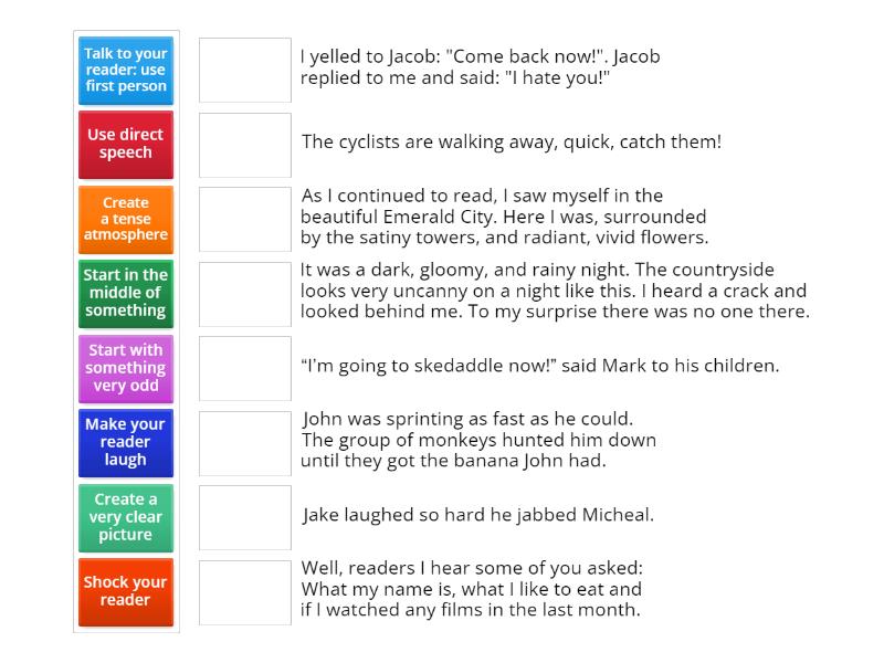 Story Openers - Creative Writing - Match up