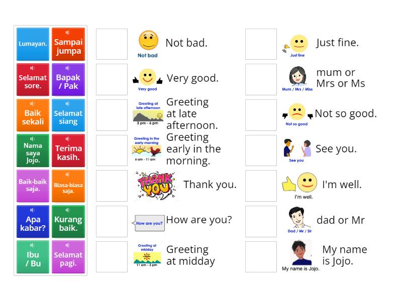 Greetings, how are you and name - Match up