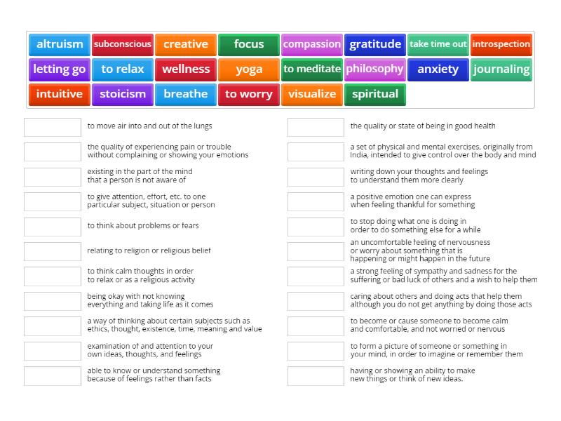 mindfulness words - Match up