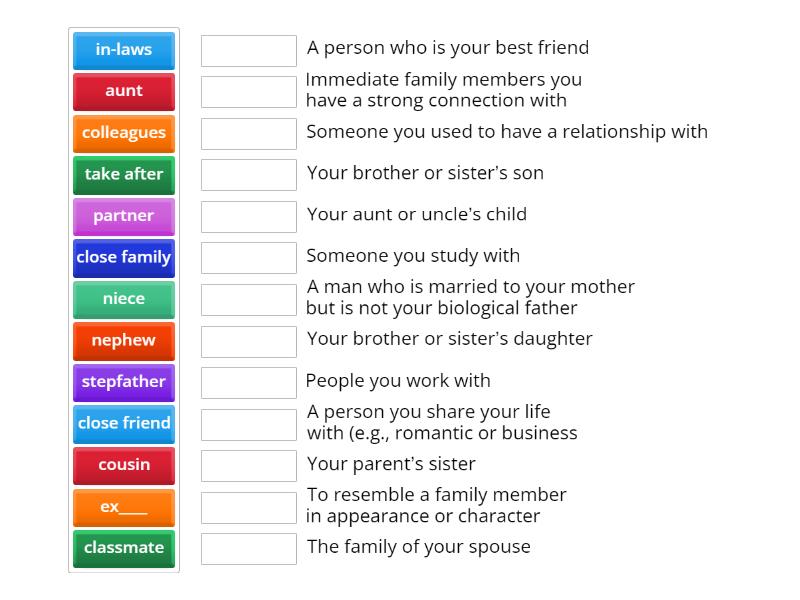 Vocabulary: Family and friends 1 (Level intermediate 1B) - Match up