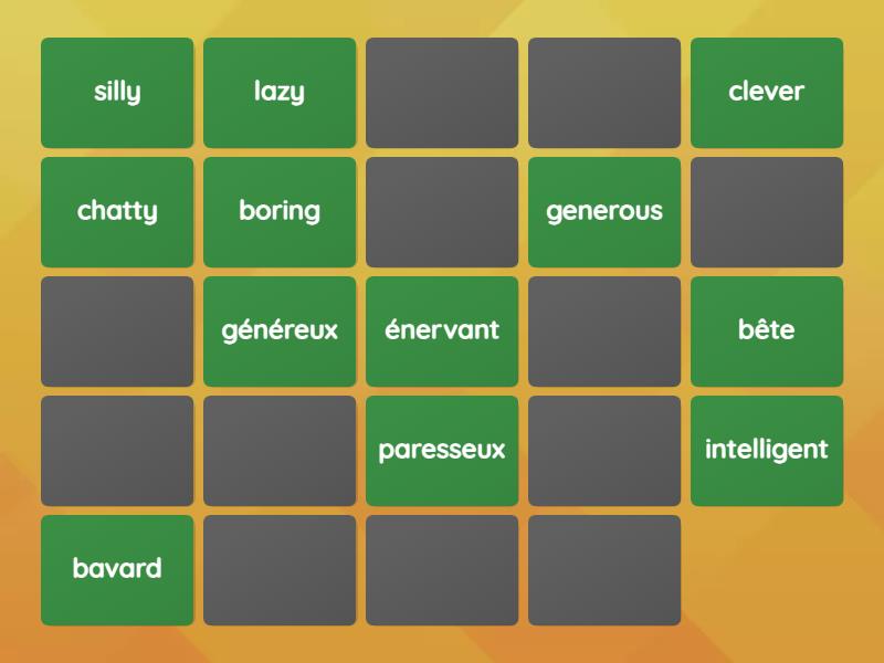 French Personality Adjectives - Parejas