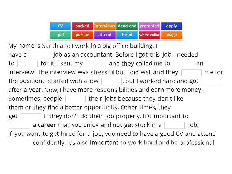 jobs A2 words - Complete the sentence