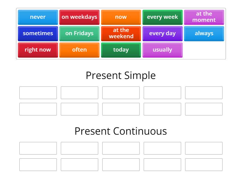 Present Simple&Prseent Continuous time markers - Group sort
