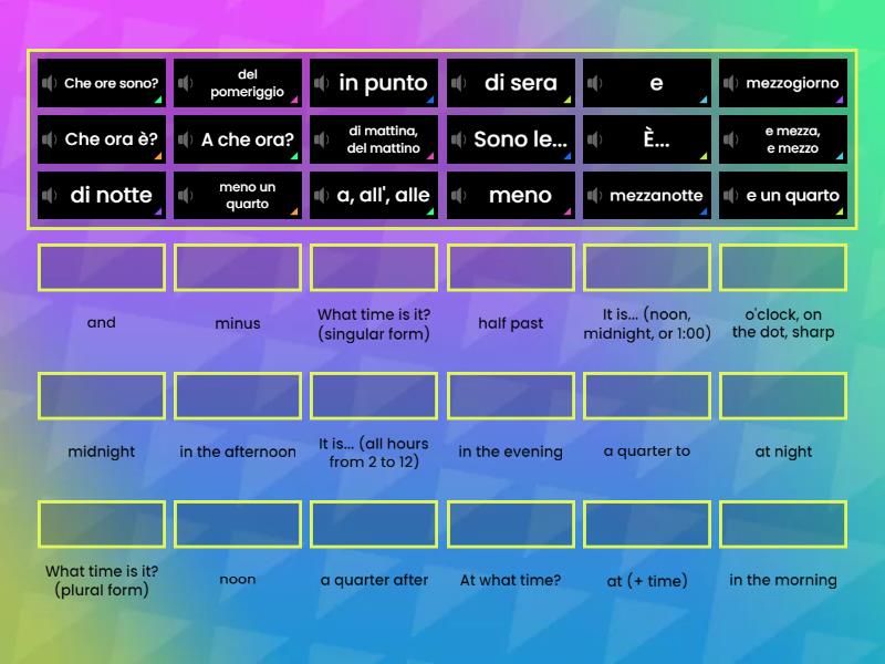 Sentieri - Strutture 1B.3 - Vocabolario per dire l'ora - Match up
