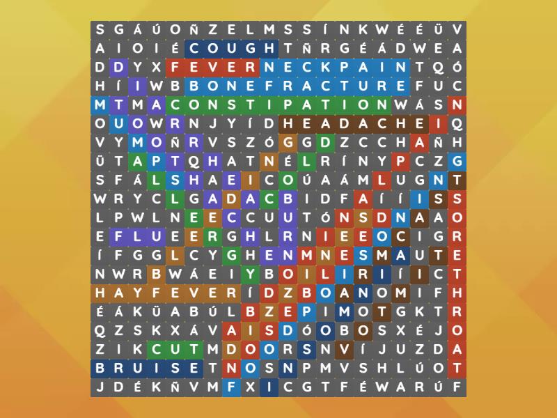 Illness, Injury and symptoms. - Wordsearch