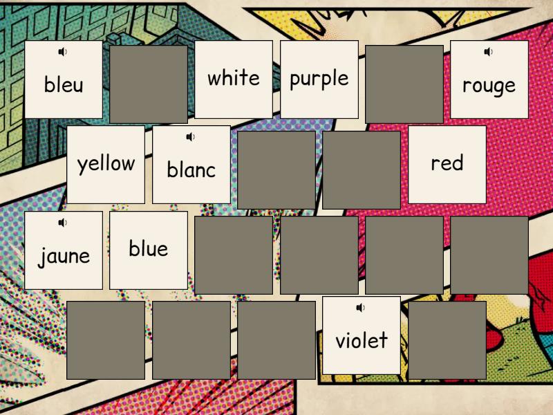 French Colours matching game - Matching pairs