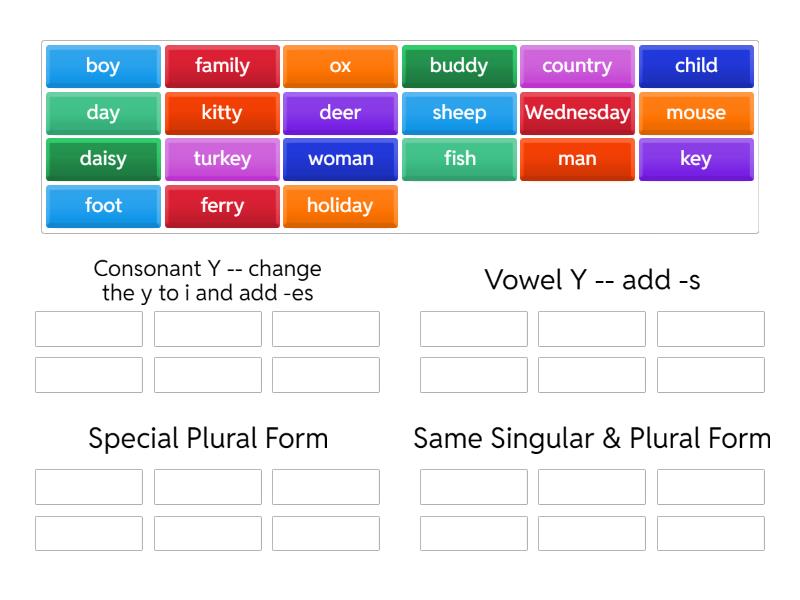 Grade 5 - Grammar Chapter 4 - Plural Nouns - Group sort