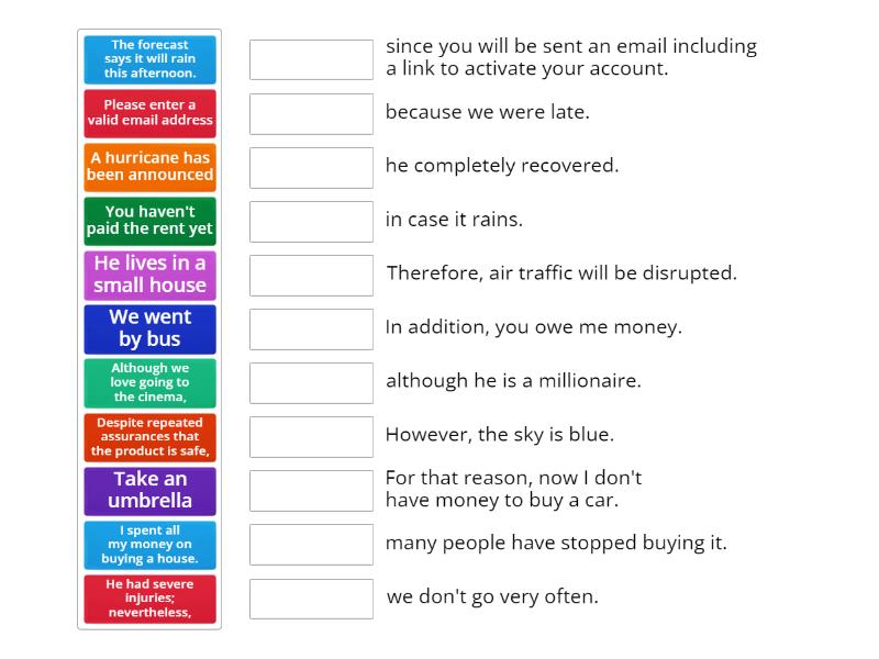 Linking words - Match up