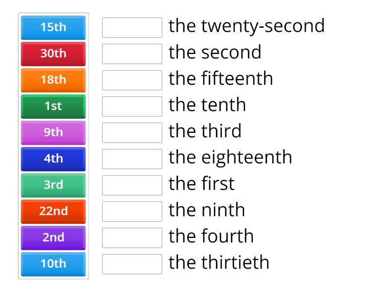 Ordinal numbers - Match up