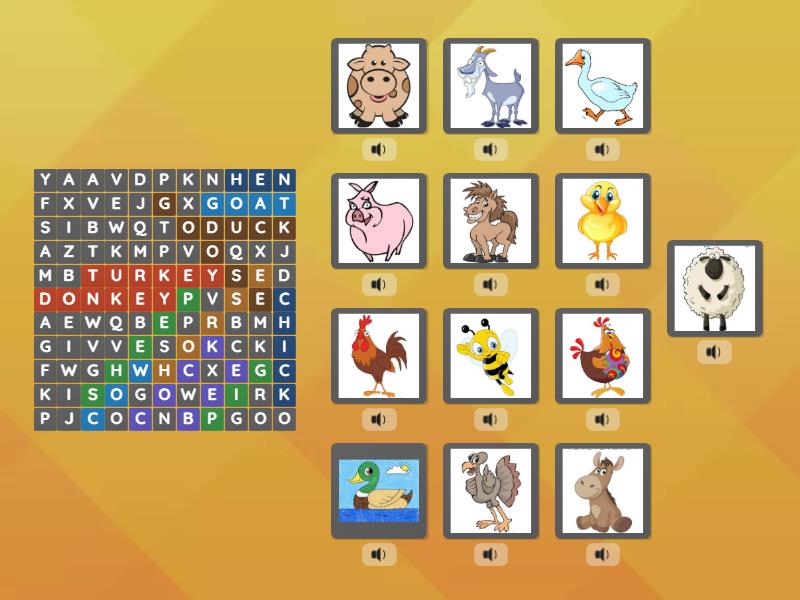 Farm animals starters - Wordsearch