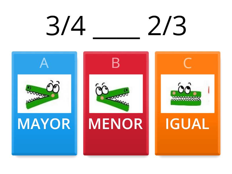 Mayor que, menor que o igual fracciones - Test