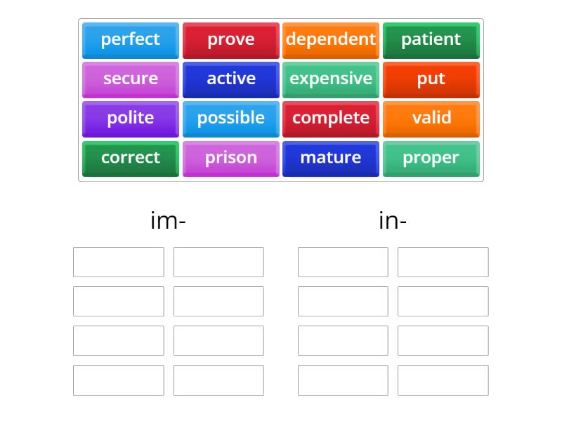 Prefixes im- and in- - Group sort