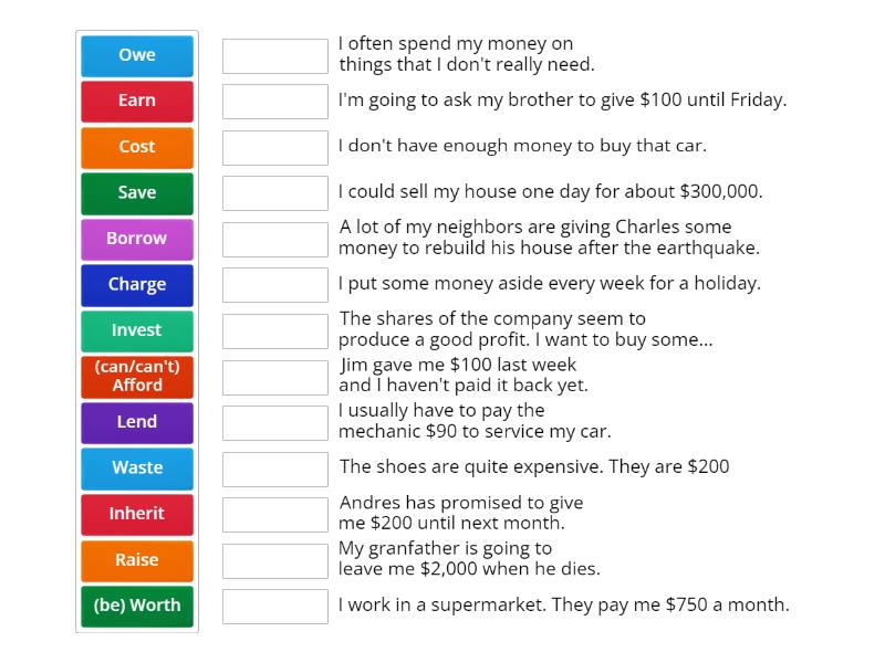 Money Verbs EF.B1 - Match up
