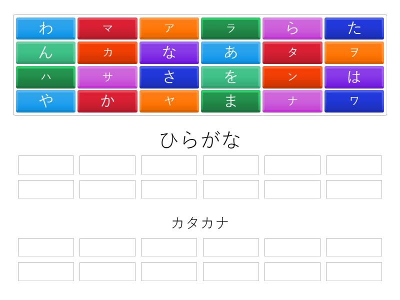 Hiragana and Katakana Sorting Game - Ordenar por grupo