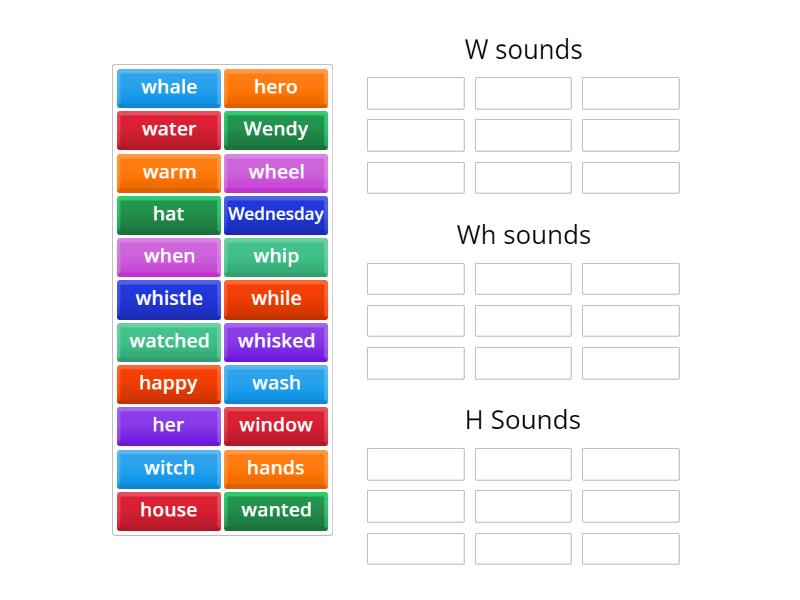 Phonics h, w and wh sounds - Ordenar por grupo