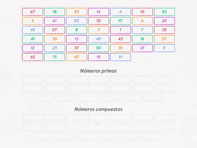Números primos y compuestos - Ordenar por grupo