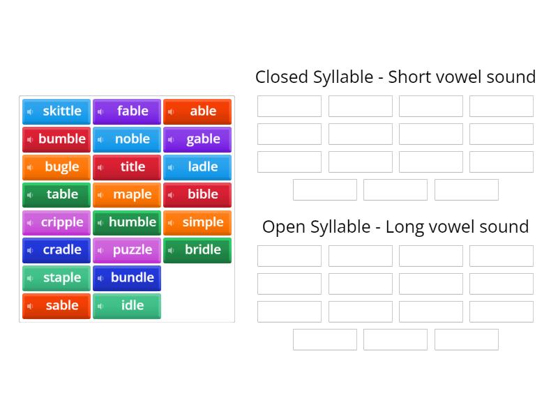 Consonant -le Short/Long Vowel Sound Word Sort - Group sort