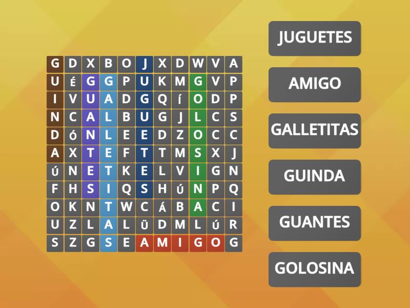 : PALABRAS CON GA - GO - GU - GUE - GUI - Sopa de letras