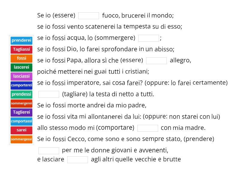 SE FOSSI FUOCO - Completa la oración