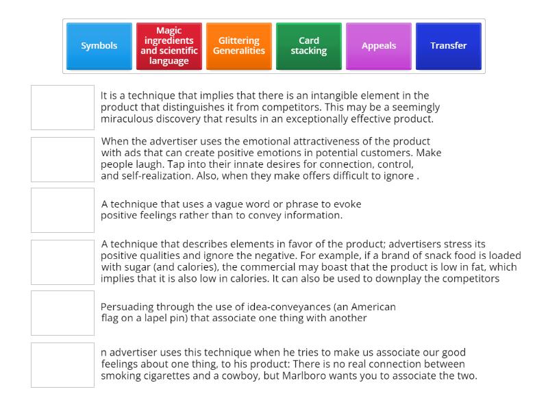 PERSUASIVE TECHNIQUES - Match up