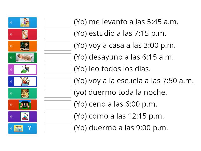 La rutina diaria Vocabulario - Match up