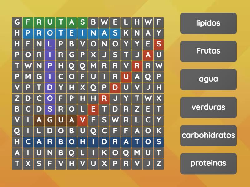 Alimentos Nutritivos - Sopa de letras