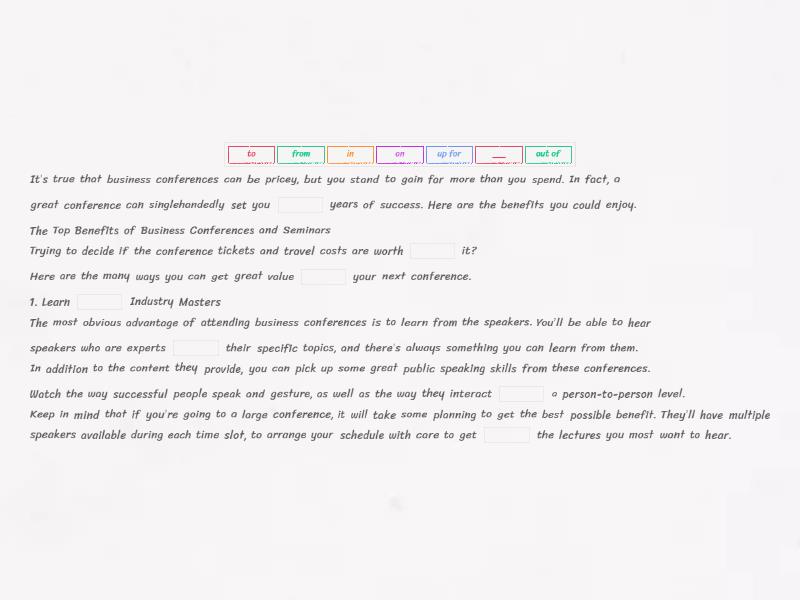 Conference prepositions - Complete the sentence