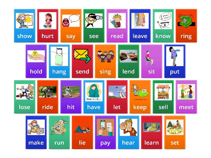 Irregular Verbs English Class A2 HANG - SIT - Flip tiles