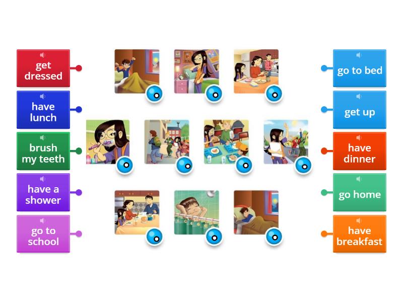 Daily routine basic (Beehive 2 unit 7) - Diagrama con etiquetas
