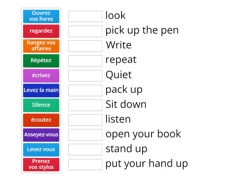 french classroom commands game - Match up