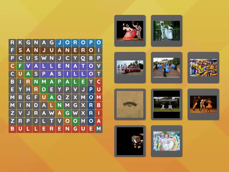 danzas de colombia - Sopa de letras