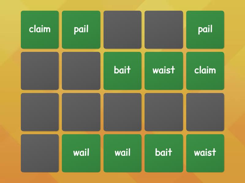 Long A Spelled "ai" Single Syllable - Matching pairs