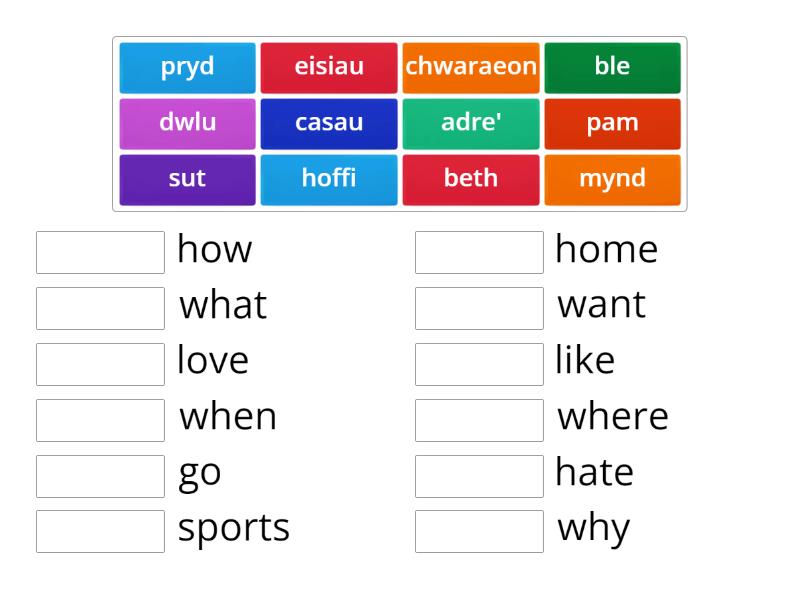 Welsh Key Words - Match up