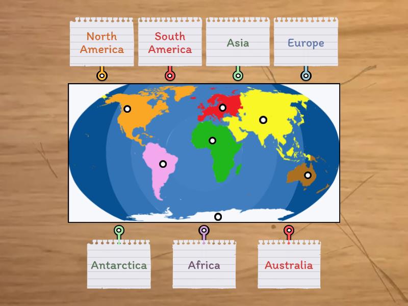 The 7 Continents of the World. - Labelled diagram