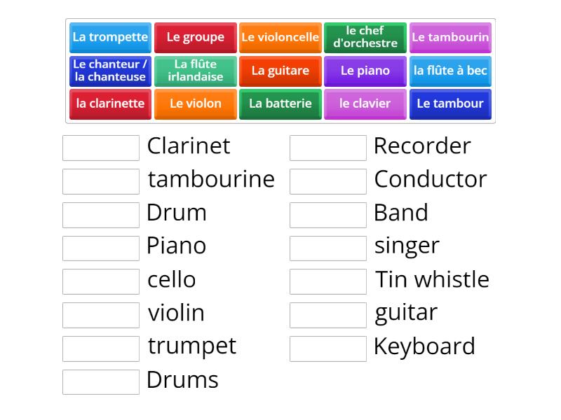 Key Vocabulary 14 La Musique (Music) - Match up