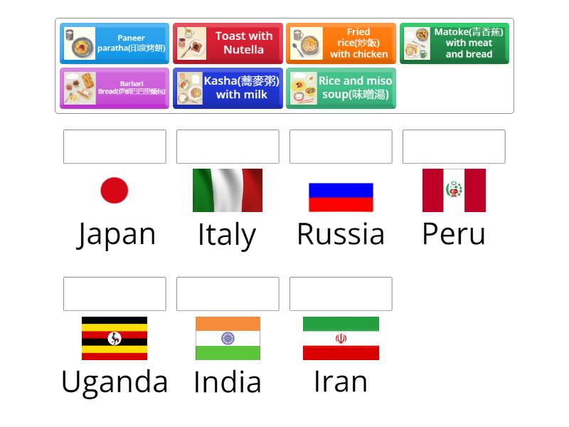 Match the foods to the country! - Match up