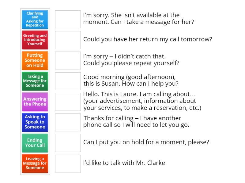 Stages of phone calls - Match up
