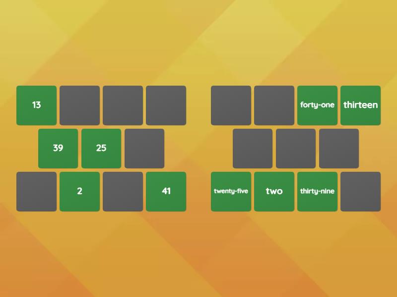 Numbers 1-100 - Matching pairs